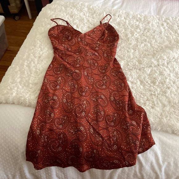 Timing | Dresses | Bronze Paisley Satin Dress | Poshmark